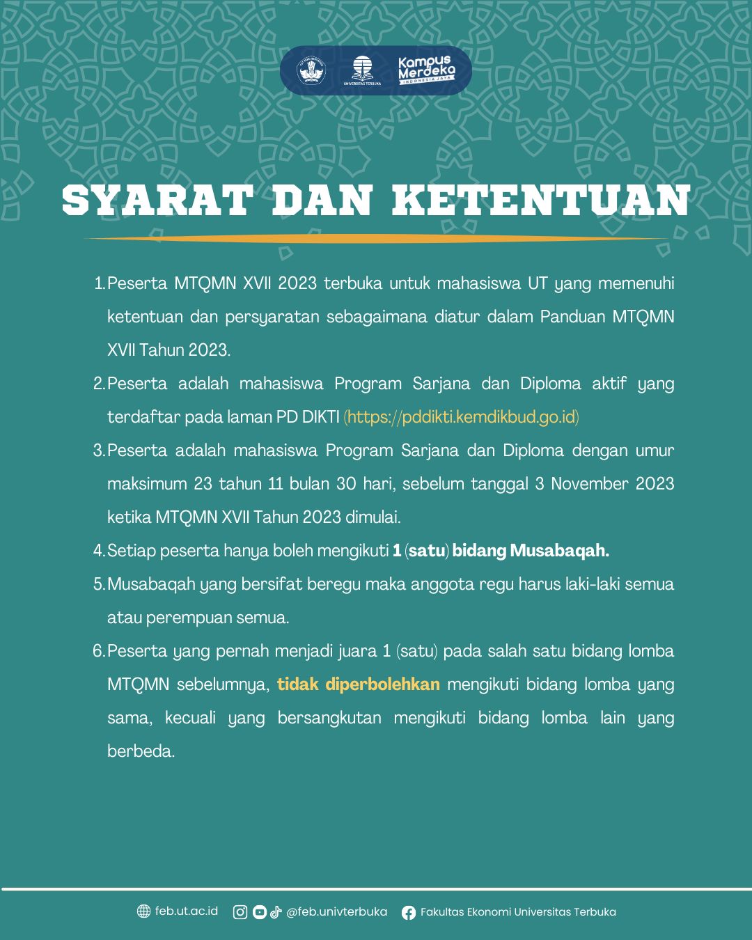 PENDAFTARAN LOMBA MTQMN XVII DIPERPANJANG HINGGA 11 SEPTEMBER 2023! - Fakultas Ekonomi dan ...
